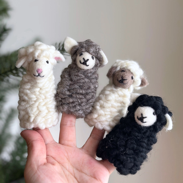 Fluffy Sheep Finger Puppet - Peninsula Flock Knits